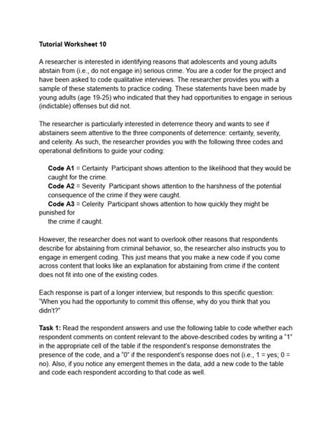 Tutorial Worksheet 10 Pdf Crimes Crime And Violence