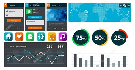 set of flat web and user interface ui elements icons and buttons for mobile app and web design