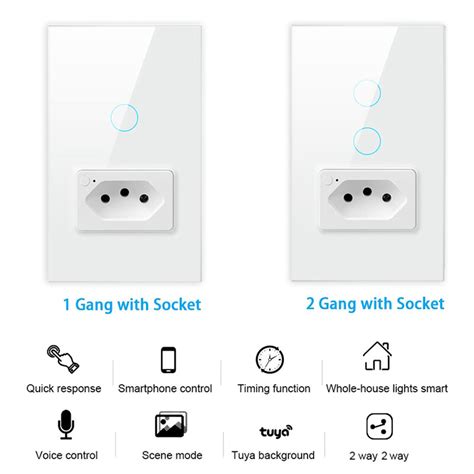 Avoir Tuya 터치 스위치 2 웨이 브라질 표준 플러그 Wifi 스마트 연결 벽 소켓 및 라이트 스위치 브라질에 무료 배송