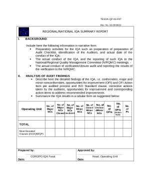 REGIONAL NATIONAL IQA SUMMARY REPORT Doc Template PdfFiller