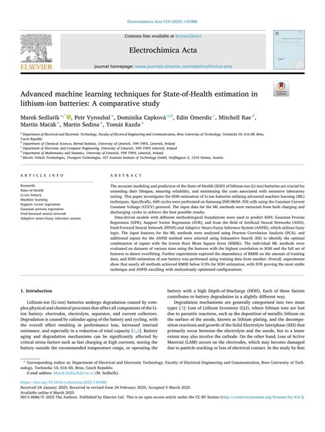 pdf advanced machine learning techniques for state of health