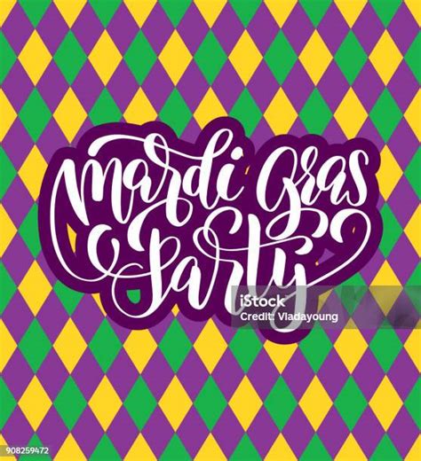 마디 그 라 핸드 레터링 벡터 지방 또는 참회 화요일 포스터 초대장 인사말 카드 카니발 마름모꼴 패턴 3월에 대한 스톡 벡터