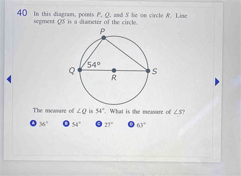 solved 40 in this diagram points p q and s lie on circle r line