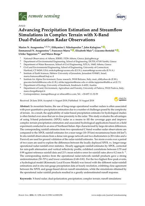 Pdf Advancing Precipitation Estimation And Streamflow Simulations In Complex Terrain With X
