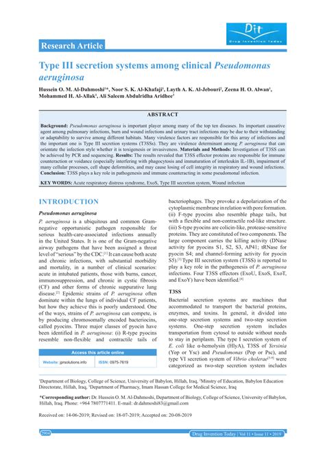 Pdf Type Iii Secretion Systems Among Clinical Pseudomonas Aeruginosa