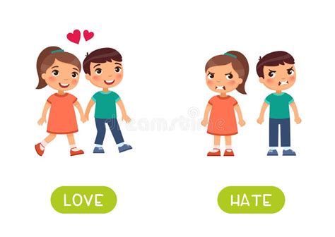 Love And Hate Antonyms Flashcard Vector Template Opposites Concept