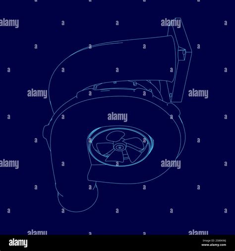 Blue Drawing Of A Car Turbo Part Of Engine With A Fan On Top The Fan