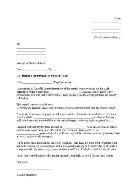 Unpaid Wages Demand Letter Free Template