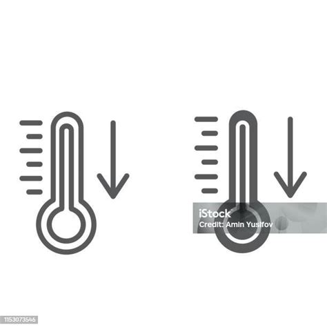 온도 떨어지는 라인과 글리프 아이콘 온도계 및 예측 차가운 온도 기호 벡터 그래픽 흰색 바탕에 선형 패턴 10에 대한 스톡 벡터 아트 및 기타 이미지 Istock