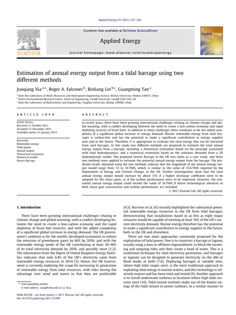estimation of tidal energy pdf tide nature