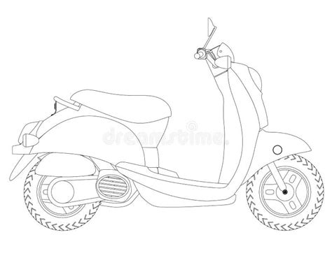 Motor Scooter Frame From Black Lines Isolated On White Background Side View 3d Stock Vector