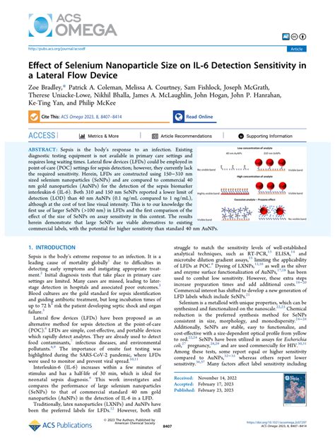 Pdf Effect Of Selenium Nanoparticle Size On Il 6 Detection Sensitivity In A Lateral Flow Device
