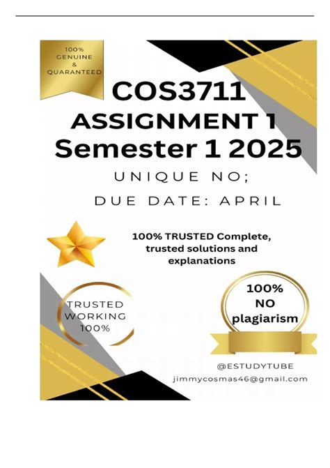 Cos3711 Assignment 1 Complete Answers Semester 1 2025 Due April 2025 Advanced Programming