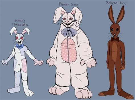 Three Cartoon Rabbits Are Standing Next To Each Other And One Is Wearing A Bunny Costume