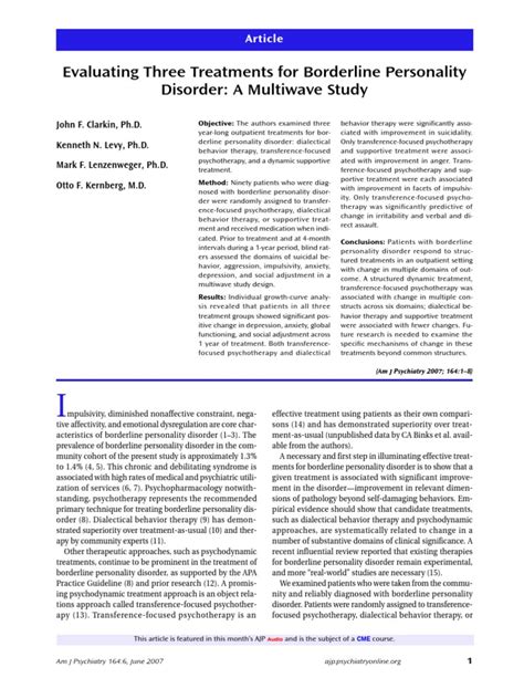 Evaluating Treatments For Borderline Personality Disorder Pdf