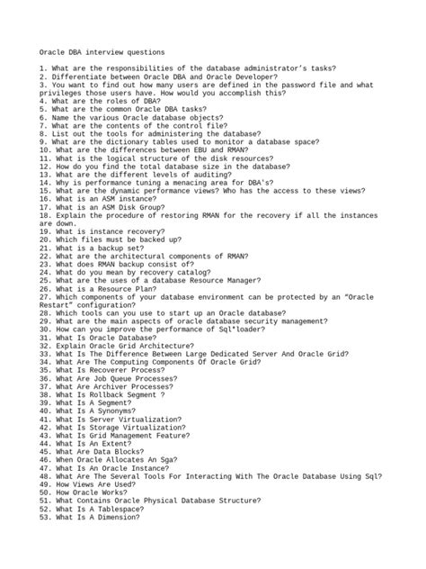 Interview Qsns Dba Pdf Databases Computing