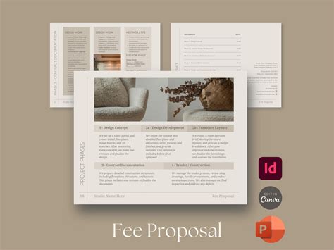 Interior Design Fee Proposal Template Canva Powerpoint Adobe Indesign