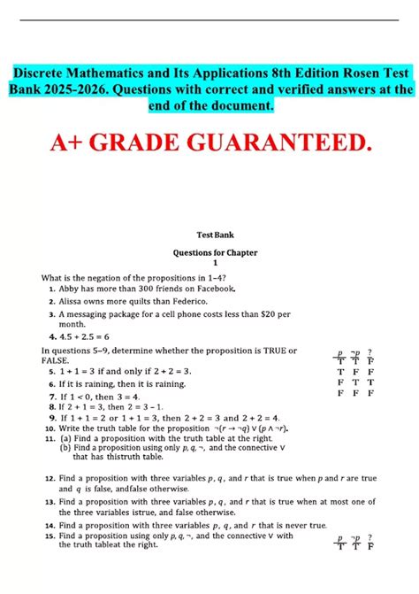 Discrete Mathematics And Its Applications 8th Edition Rosen Test Bank Questions With Correct