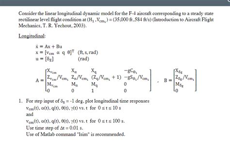 Consider The Linear Longitudinal Dynamic Model For
