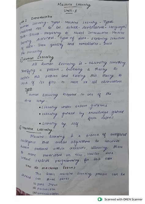 machineunit 1 notes machine learning unit 1 unit i introduction