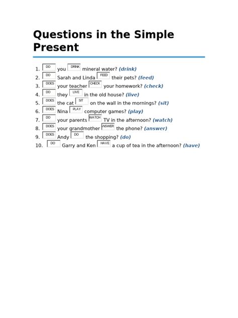Present Simple Interrogative Form Exercises Pdf