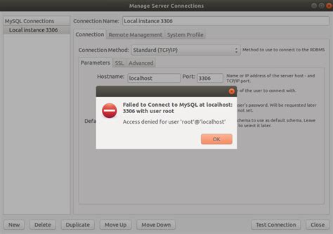 database failed to connect to mysql at localhost 3306 with user root