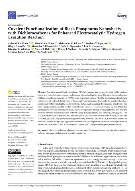 Pdf Covalent Functionalization Of Black Phosphorus Nanosheets With