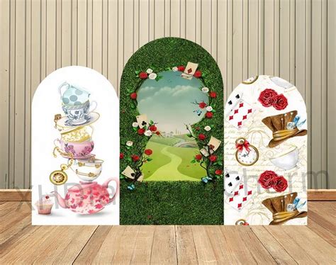 Alice In Wonderland Arch Backdrop Double Sided Arch Cover Tea Party