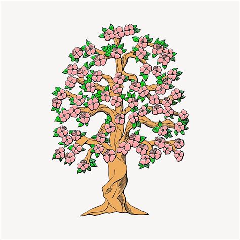 Flowering Tree Clipart Nature Illustration Free Vector Rawpixel