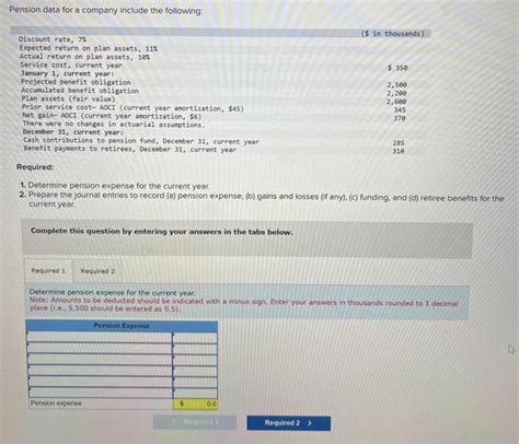 Solved Pension Data For A Company Include The Following