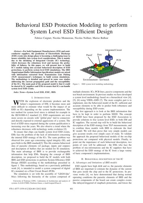 Pdf Behavioral Esd Protection Modeling To Perform System Level Esd Efficient Design