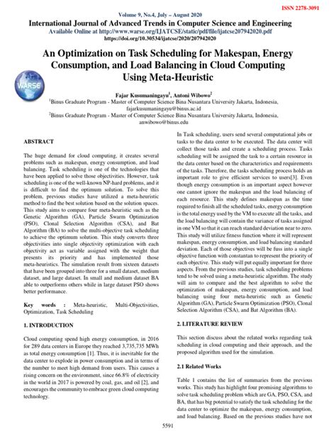 An Optimization On Task Scheduling For Makespan Energy Pdf