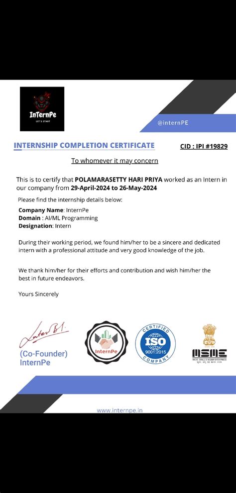 polamarasetty hari priya on linkedin internship careergrowth internpe