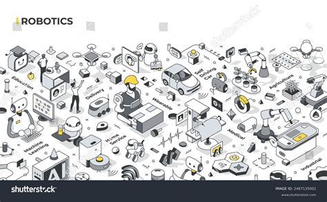 modern society robotics isometric illustration that stock vector