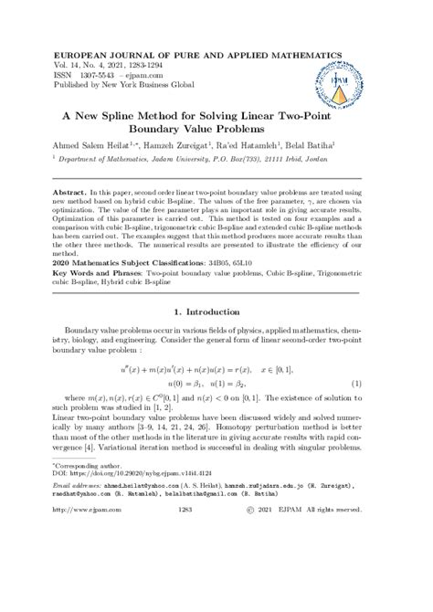 Pdf New Spline Method For Solving Linear Two Point Boundary Value Problems