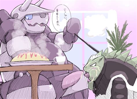Rule 34 Aggron Anthro Belly Blue Eyes Blush Bodily Fluids Clothing