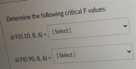 Determine The Following Critical F Values A F Chegg