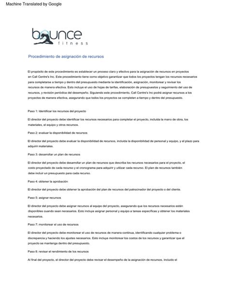 Bounce Fitness Resource Allocation Procedure Pdf Presupuesto