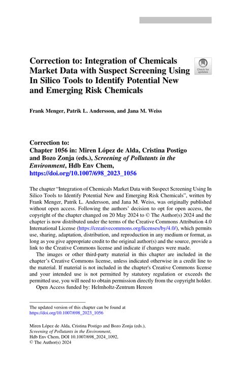 Pdf Correction To Integration Of Chemicals Market Data With Suspect