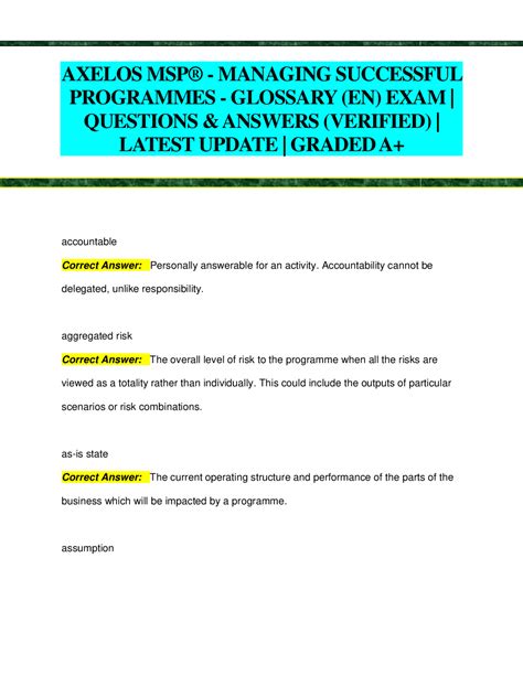 Axelos Msp® Managing Successful Programmes Glossary En Exam