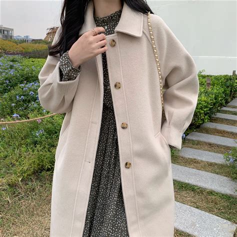 조이얼랏 심플 싱글 버튼 미니멀 카라 모직 롱 코트 자켓 아우터 데일리 겨울 해외