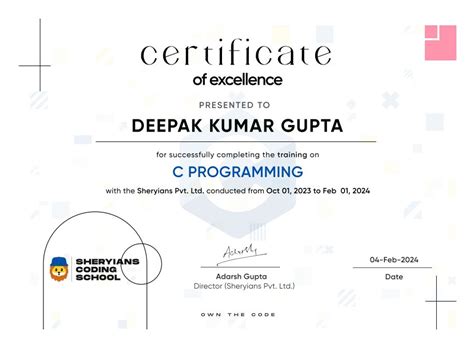 I Am Happy To Announce That I Have Completed The C Programming Course From Sheryians Coding