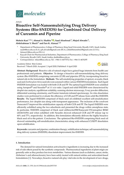 Pdf Bioactive Self Nanoemulsifying Drug Delivery Systems Bio Snedds For Combined Oral