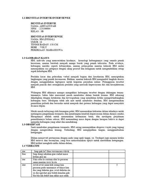 Contoh Verbatim Psikologi Wawancara Toxic Relationship Pdf Contoh Verbatim Psikologi Wawancara Toxic Relationship Pdf