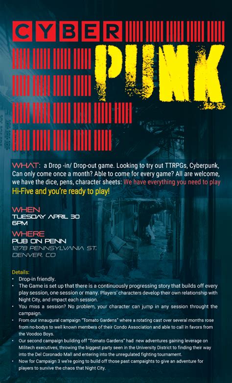 Cyberpunk Ttrpg Drop In Table In Denver Rcyberpunkred