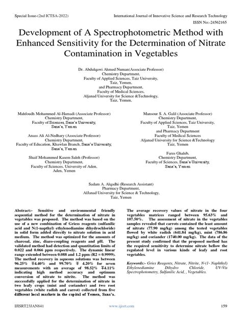 Development Of A Spectrophotometric Method With Enhanced Sensitivity For The Determination Of