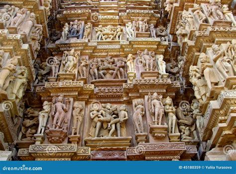 Erotic Sculptures In Khajuraho Temple Group Of Monuments In India Stock Image Image Of Madhya