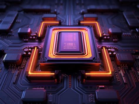 Premium Ai Image Central Computer Processor With Neon Lights Integrated Microchip Circuit