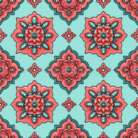 Colorful Floral Pattern On A Light Blue Background Stock Illustration