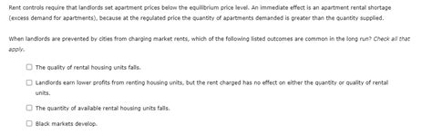Solved Rent Controls Require That Landlords Set Apartment